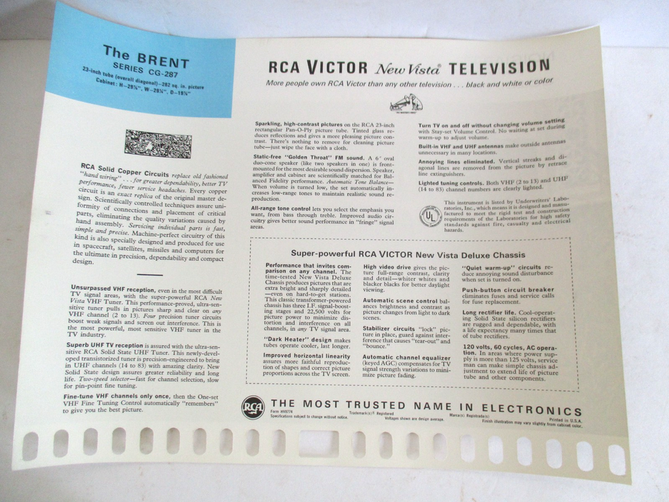 2 - 1960's RCA Victor Stereo TV Electronics Vintage | eBay