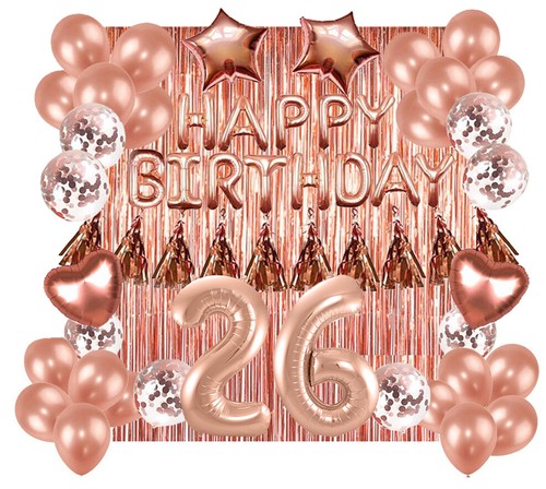 Designer Rose Gold 26th Happy Birthday Balloon Banner Party Decoration ...