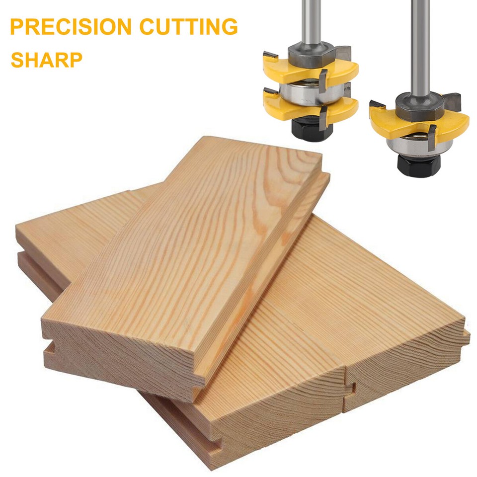 2 PCS Tongue and Groove Router Bit Set 1/4 Shank 3 Teeth Adjustable T ...