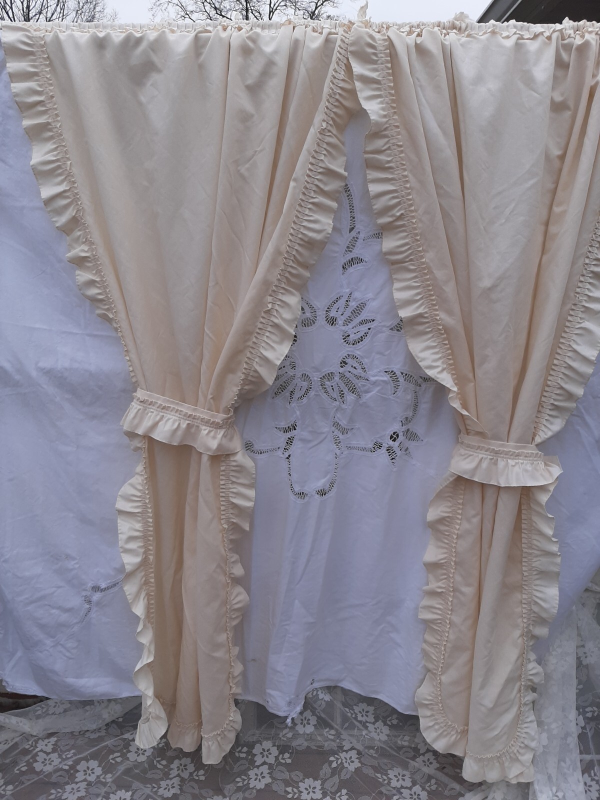 Vtg sears curtains 4 panels ruffle Perma Prest 60"x42" cottage core | eBay