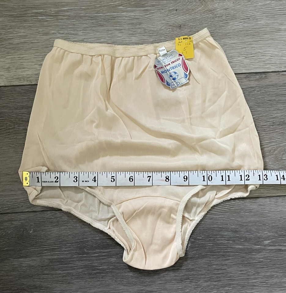 Vtg NWT Montrico 100% Acetate Non Run Tricot Apricot Brief Granny Panty ...