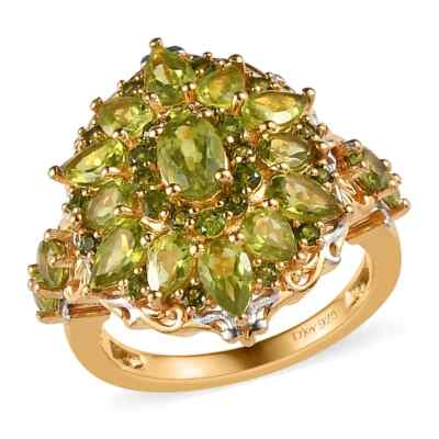 Italian Natural Vesuvianite and Chrome Diopside Floral Ring in Platinum ...