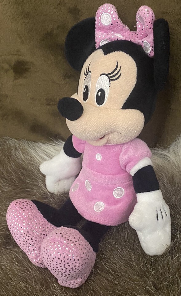 Disney Minnie Mouse Pink Polka Dots Glitter 10” Plush Stuffed Animal | eBay