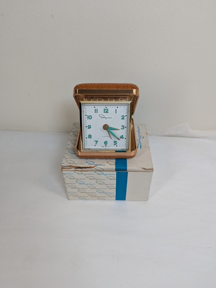 Vintage Ingraham Luminous Dial Travel Alarm Clock Works Good Shape W ...