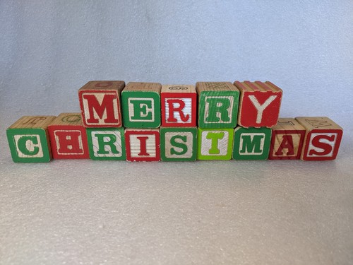 Vintage ABC Alphabet Blocks- MERRY CHRISTMAS Home Decor Red Green | eBay