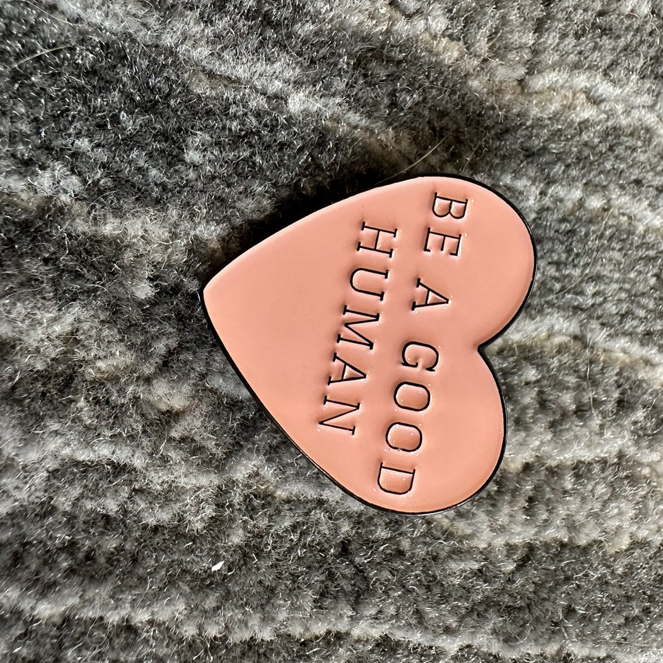 Heart Enamel Pin Be A Good Human Spell Out Pink Brooch Badge Jewelry ...