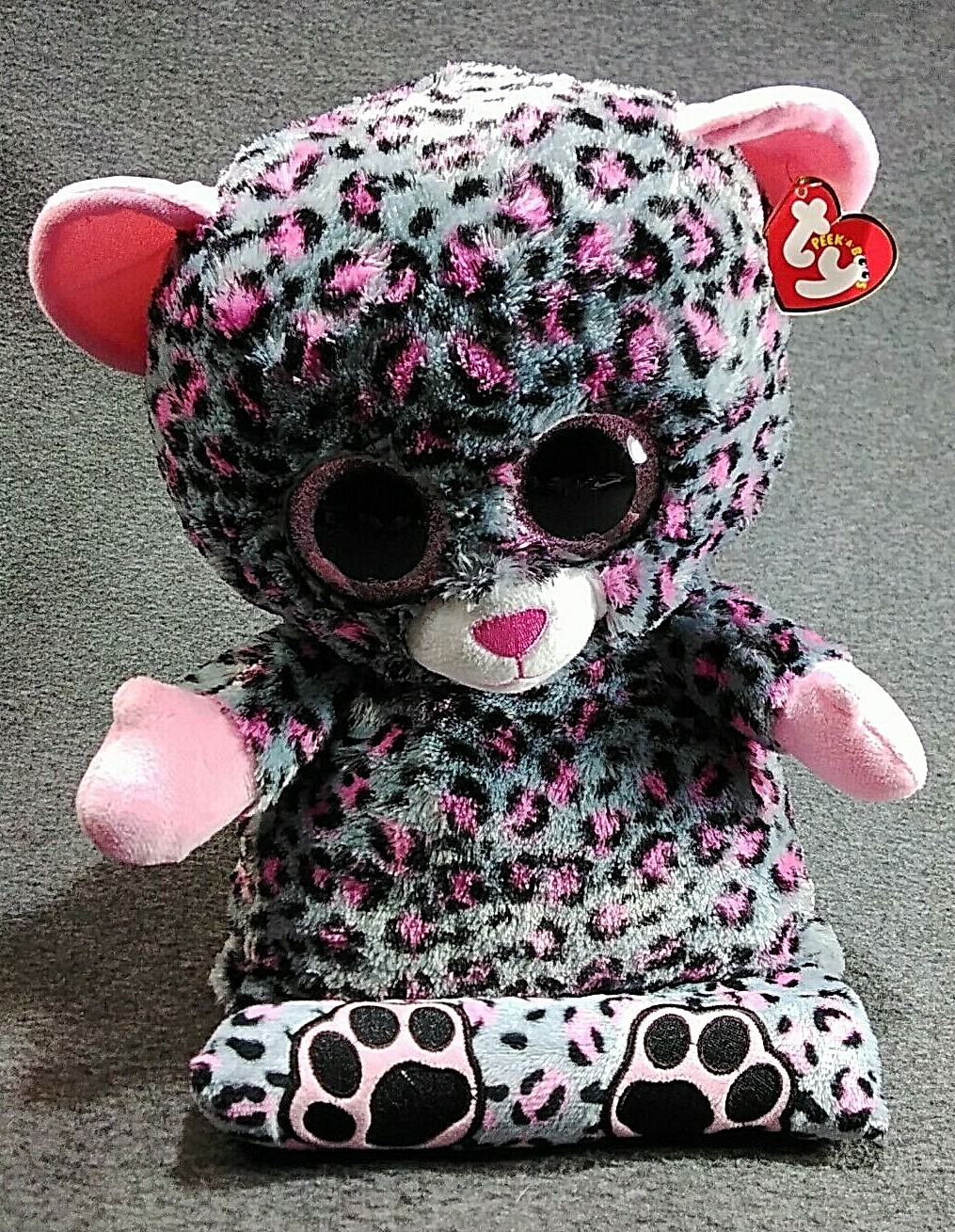 TY Peek-a-Boo Trixi Pink/Gray Leopard Big Pink Sparkle Eyes, Paws ...