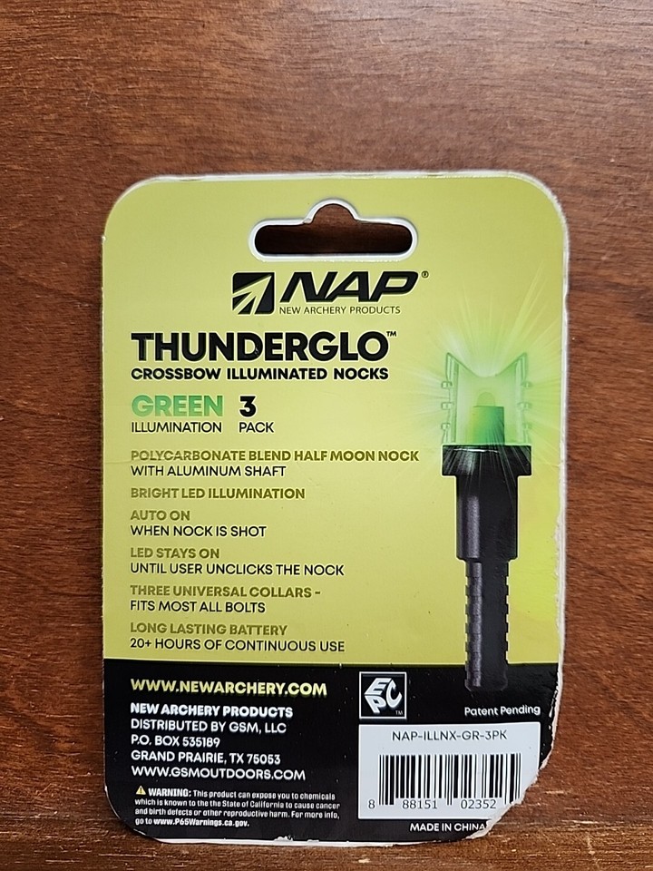 NAP Thunderglo Crossbow Green illumination Half Moon Nocks 3PK New ...