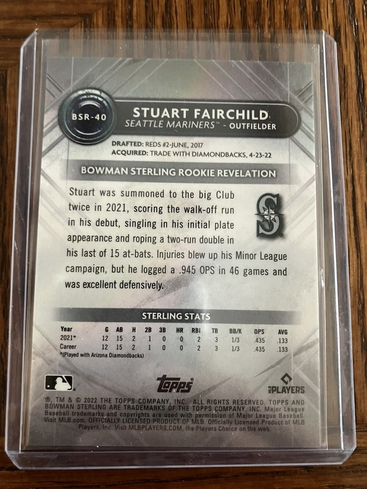 2022 Bowman Sterling Stuart Fairchild RC #BSR-40 PARALLEL REFRACTOR /75 ...