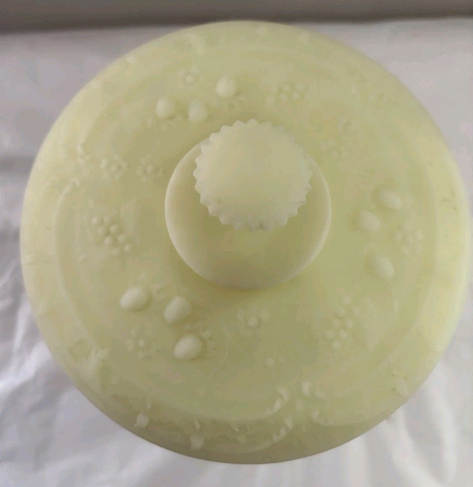 Fenton Custard Glass Dish Wild Strawberry Compote Candy Glows Green ...