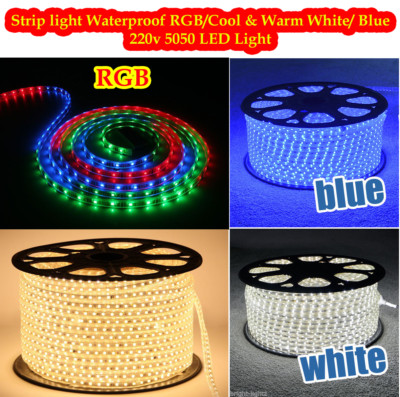 LED Strip 220V 230V 240V RGB Waterproof 5050 SMD Lights Rope+ Free AC ...