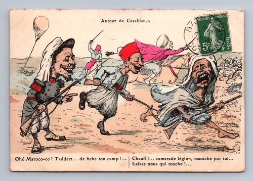 French Colonial Casablanca Morocco Military Camp Comic HandColored ...