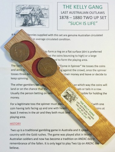 GREAT GIFT, NED KELLY "THE KELLY GANG" TWO UP SET WITH 2 COINS, Games ...