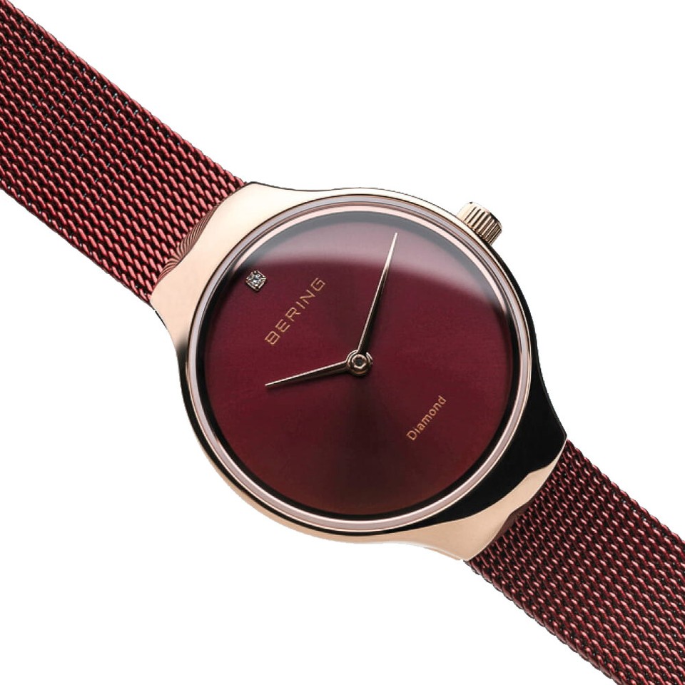 Bering Time Classic Rose Gold Steel Case & Red Strap Womens Watch ...