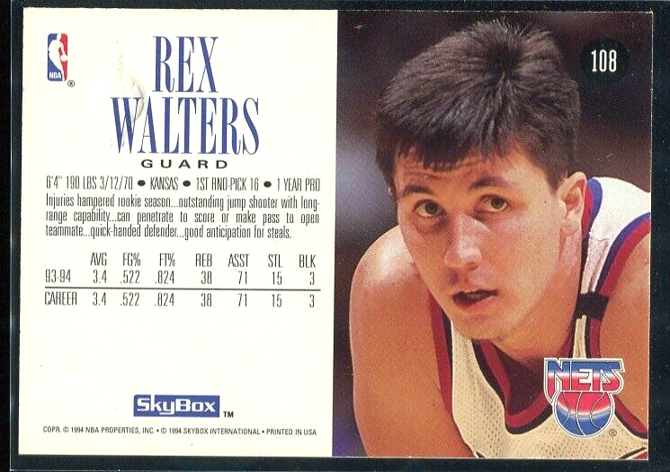 1994 Skybox Rex Walters #108 Brooklyn Nets | eBay