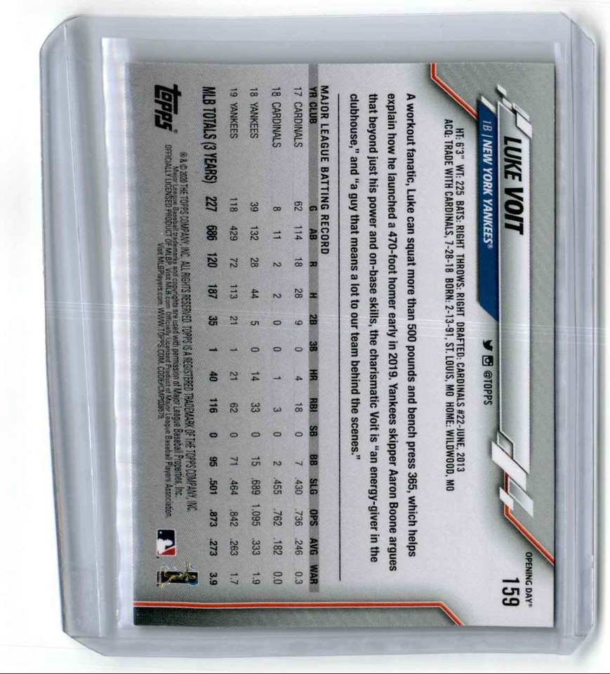 2020 Topps Opening Day Purple Foil Meijer Luke Voit New York Yankees ...