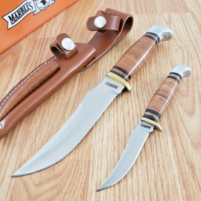 Marbles Hunting Set Fixed Knife Stainless Steel Blade Stacked Leather ...