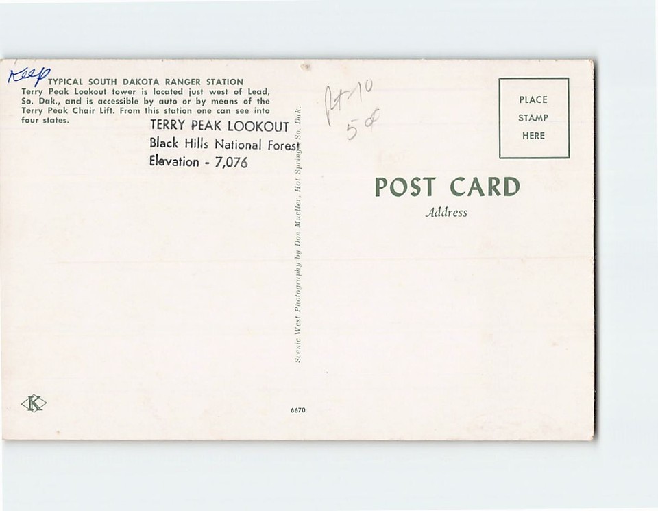 Postcard Terry Peak Lookout Typical South Dakota Ranger Station USA | eBay