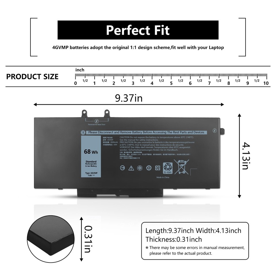 4GVMP 68Wh Battery for Dell Latitude 5400 5500 Precision 3540 Laptop ...
