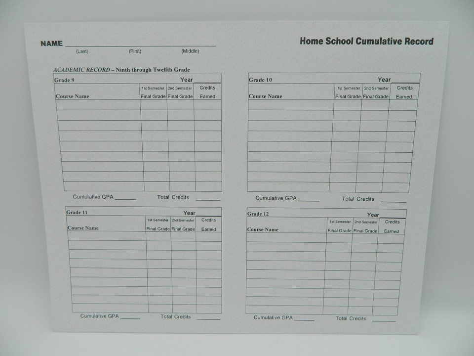 Homeschool Record Keeping Kit, 4 Report Card & 1 Cumulative Transcript ...