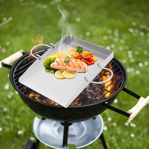 40*30cm Stainless Steel Grill Plate w/Handles Rectangle BBQ Plate ...