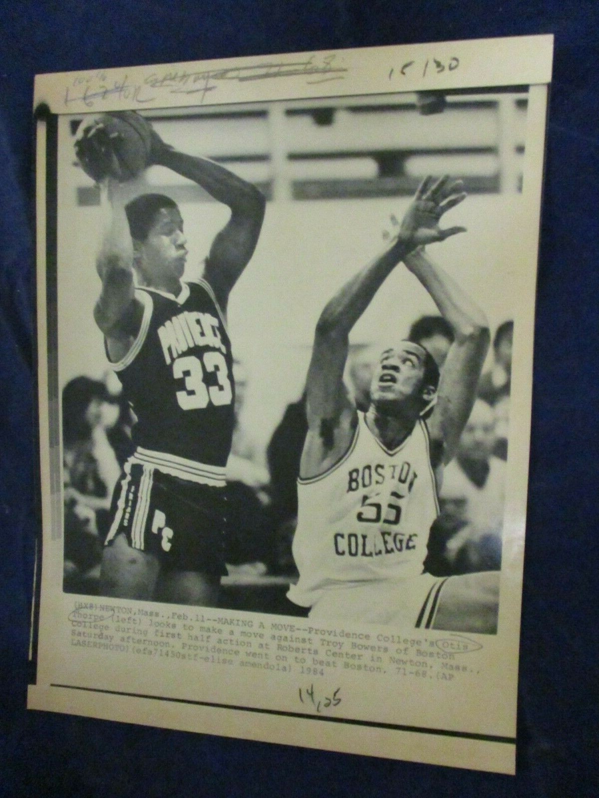 1984 NCAA Otis Thorpe & Troy Bowers Providence/BC Vintage Wire Press ...