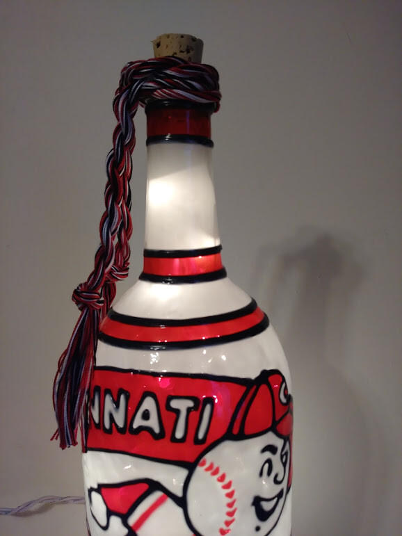 Cincinnati Reds Inspired Bottle Lamp Handpainted Lighted Stained Glass ...