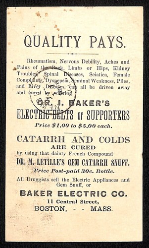 Boston, MA Baker Electric 1888 Electric Belts Advertising Postcard ...