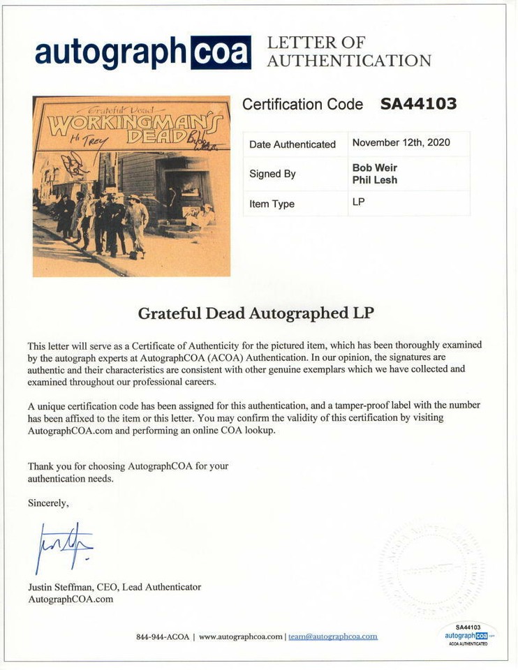 PHIL LESH, BOB WEIR SIGNED AUTOGRAPH ALBUM RECORD GRATEFUL DEAD ...