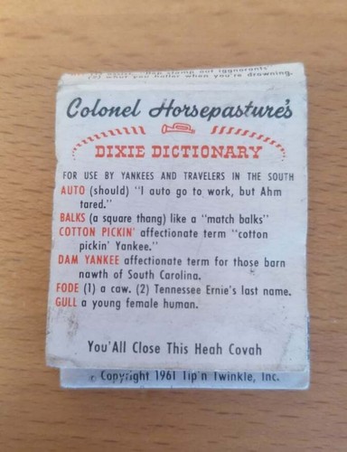 RARE Colonel Horsepasture's Dixie Dictionary Advert 1961 Matches ...