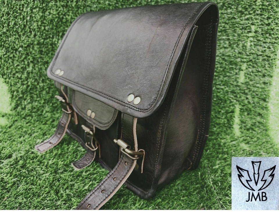 COMBO Real Black Leather Saddle Bag 2 Side Bag 1 Tool Pouch Motorcycle ...