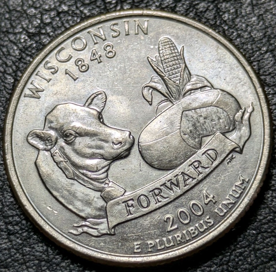 2004-D 25c Wisconsin State Quarter EXTRA LEAF Error Extra Low Leaf UNC ...