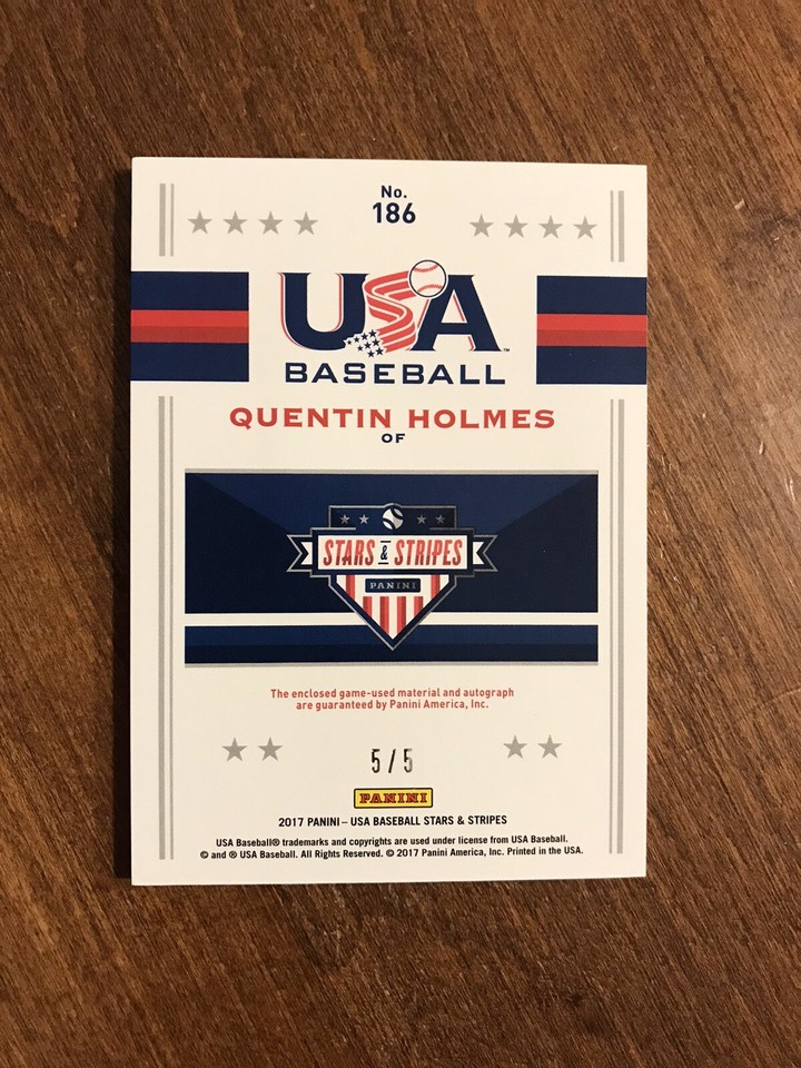 Quentin Holmes 2017 USA Baseball Silhouettes Game Patch Auto #186 ...