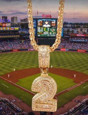 Boys Mens Baseball 14K Gold Plated Iced Number Pendant Chain Drip ...