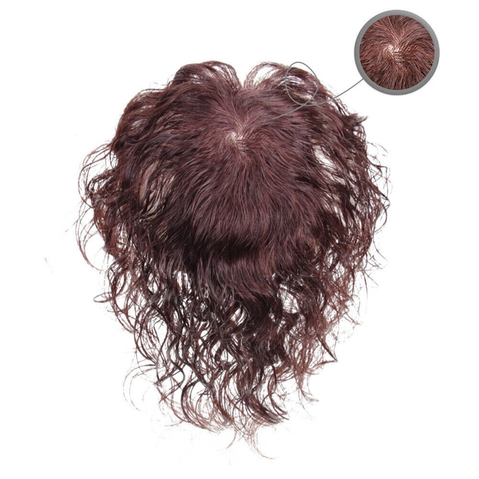 Crown Natural Curly Wavy 100% Real Human Hair Topper Toupee Top Piece ...