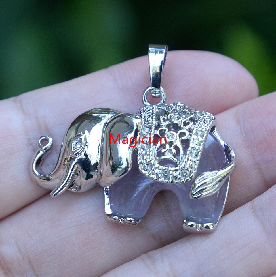 Natural Gemstone Crystal Elephant Chakra Pendant Charms Reiki Healing ...