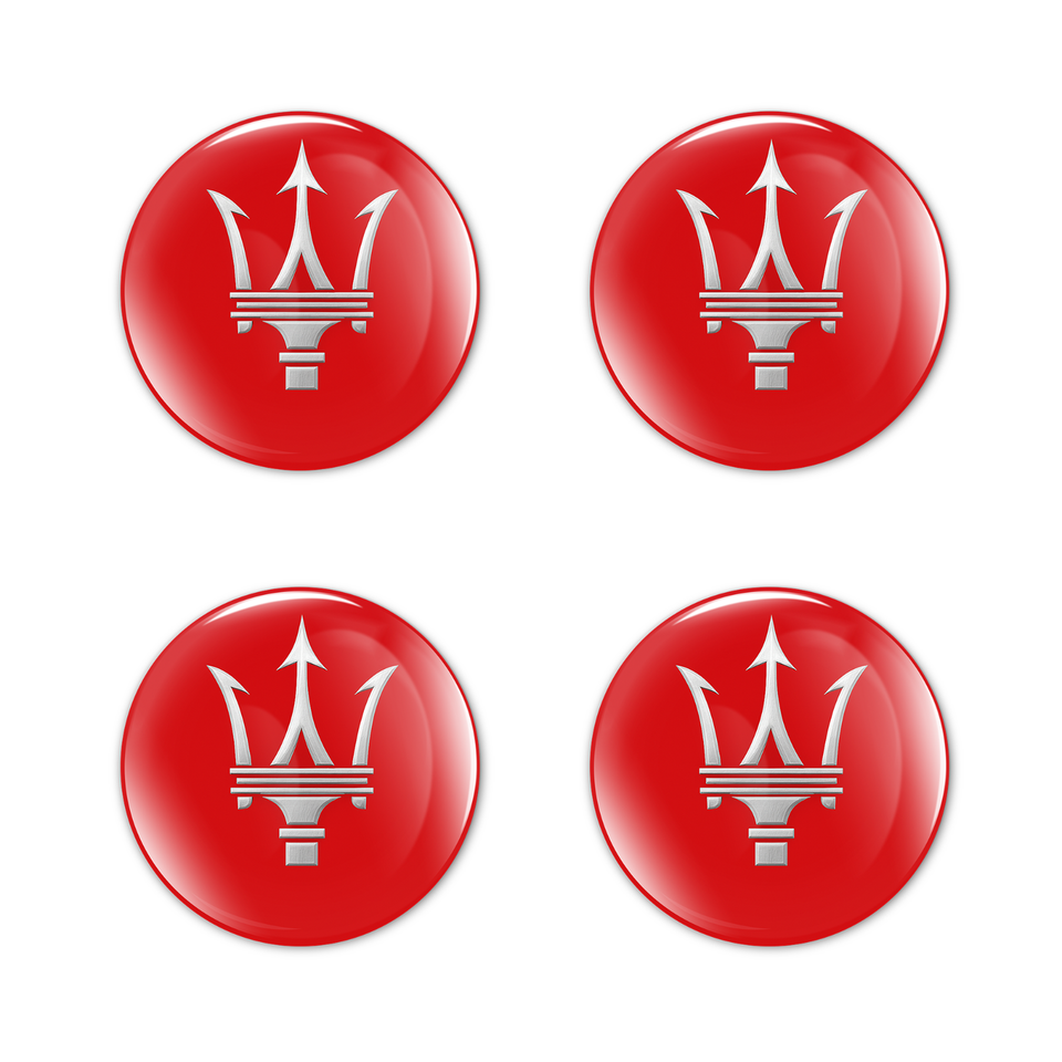 Maserati domed Stickers 4pcs Decals epoxy Rim Badge wheel caps emblem ...