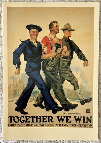 Unused WW2 WWII Patriotic Together We Win War Art Poster Vtg Greeting ...