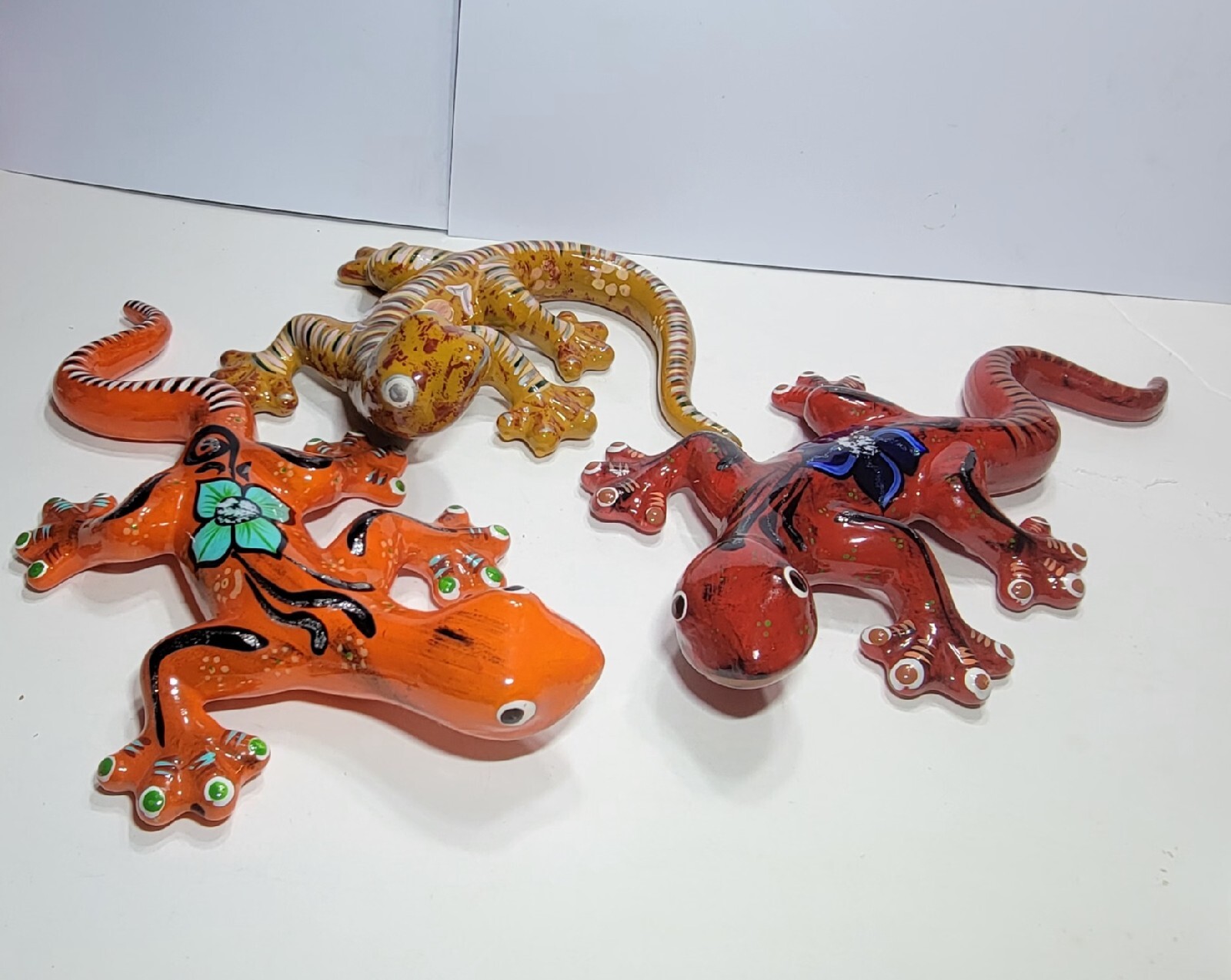 3 Mexican folk art, Painted Ceramic Lizard wall decor Gecko. | eBay
