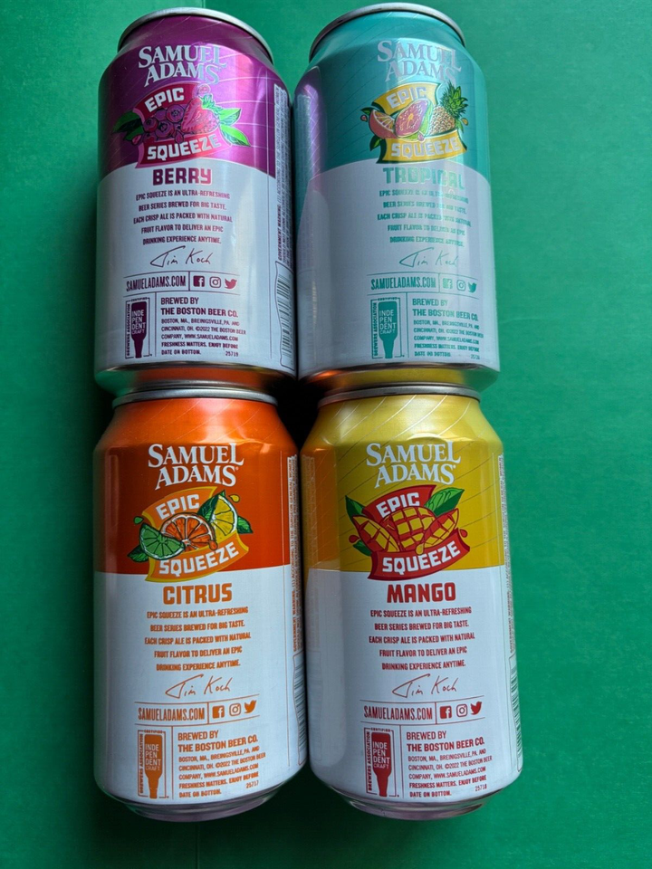 NEW CRAFT SAMUEL SAM ADAMS EPIC SQUEEZE BEER CAN SET BOSTON MA. PA ...