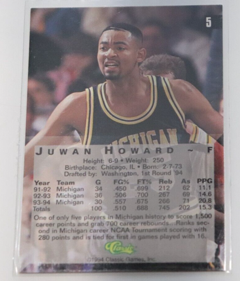 1994 Classic Four Sport Rookie Juwan Howard Michigan Wolverines #5 FAB ...
