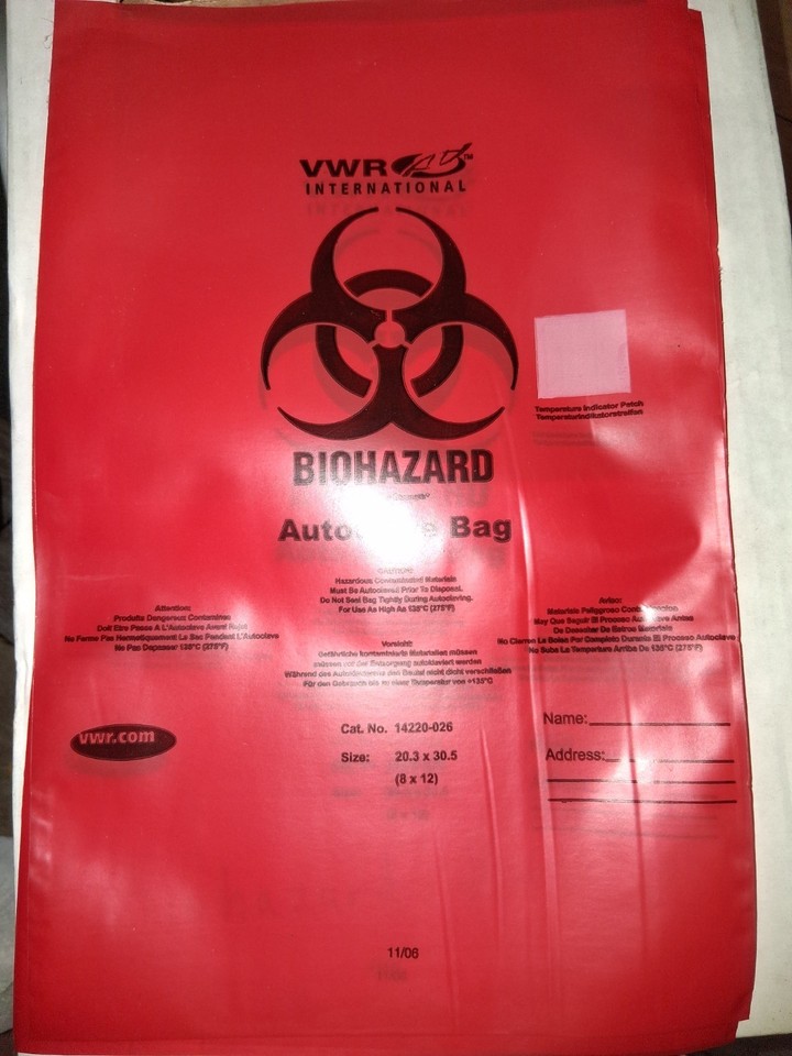Biohazard Bags 8" x 12" Autoclave, Temp Indicator. Box Of 100 | eBay