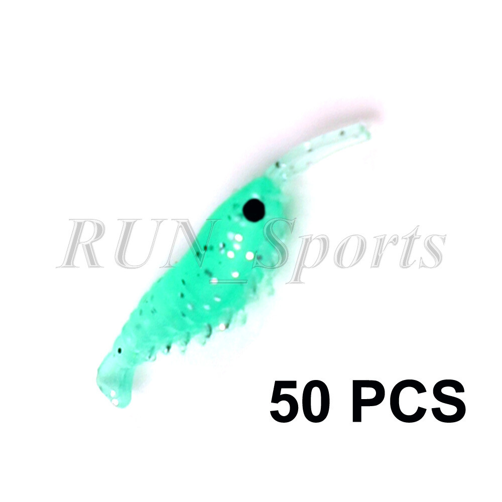 50 PCS 3 cm Small Light Worm Fishing Lure Soft Grass Shrimp Bait Glow ...