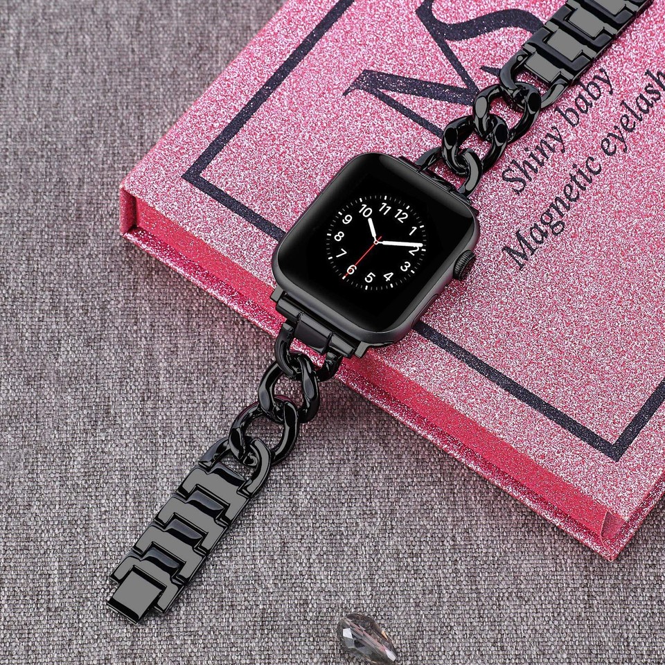 For Apple Watch 41/40/38/44/45/42/49mm Cowboy Chain Metal Bracelet ...