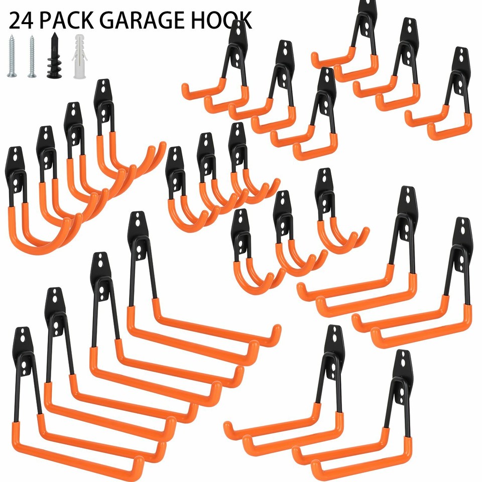 12/24 Pack Steel Garage Storage Utility Double Hooks Wall Organizer ...