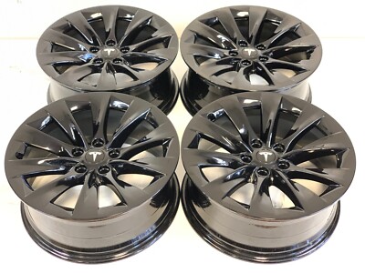 19" OEM GENUINE TESLA MODEL S WHEELS 5X120 RIMS GLOSS BLACK POWDER COAT ...