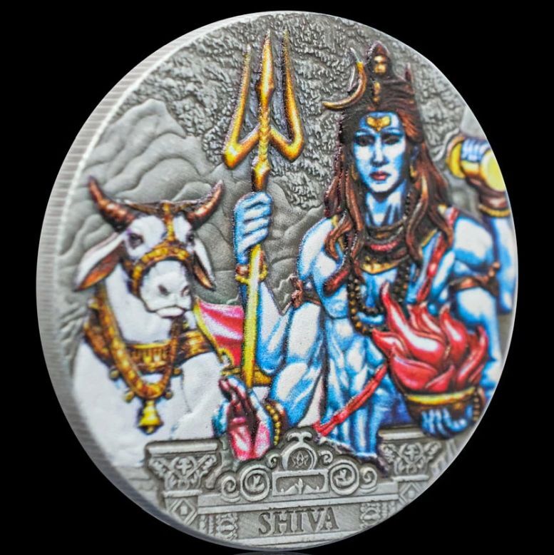 Cook Islands 1 dollar 2019 UNC Shiva India Destroyer God Colorized 40mm ...