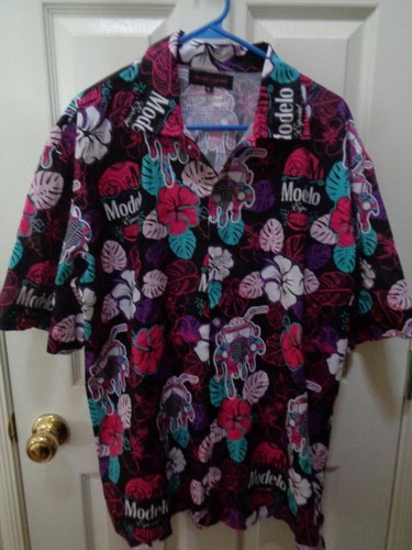 Modelo Especial Beer Hawaiian Floral Skulls Men's Button Up Shirt Large ...