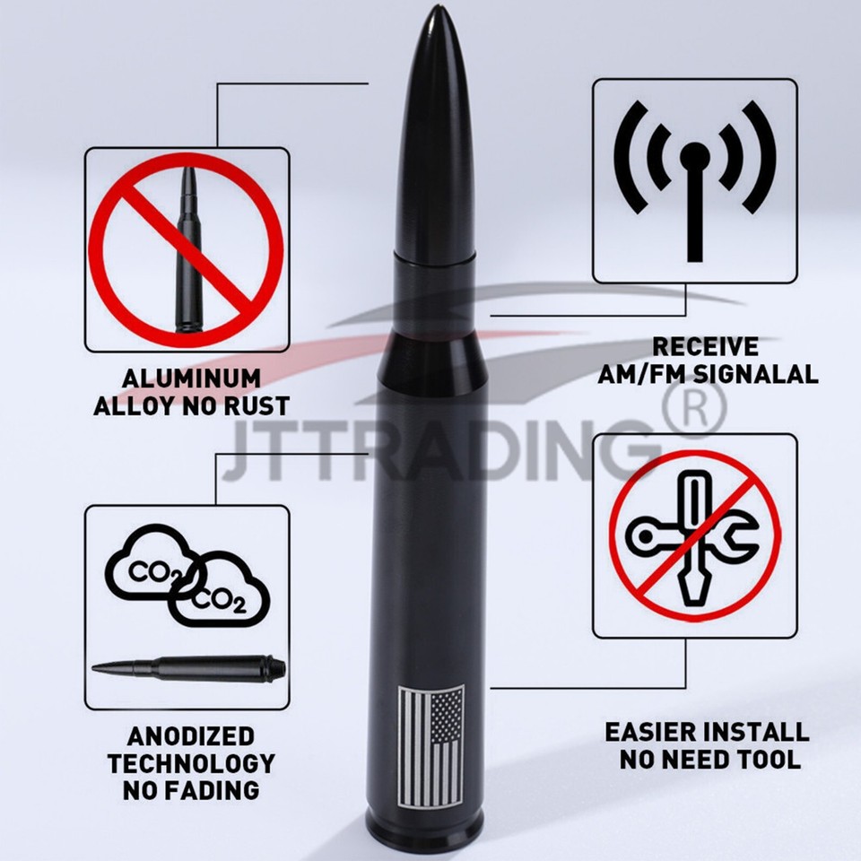 Flag BULLET ANTENNA 50 CAL CALIBER For Ford F-150 Raptor Ranger F-250 ...