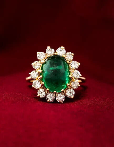 Lab Created Oval Cab Emerald diamond Wedding Ring 14k Yellow Gold ...